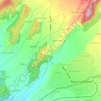 Buner topographic map, elevation, terrain