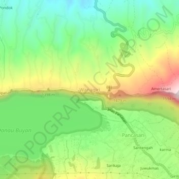 Wanagiri topographic map, elevation, terrain