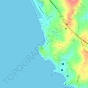 Kovalam Beach topographic map, elevation, terrain