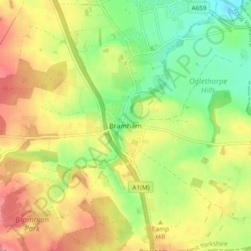 Bramham topographic map, elevation, terrain