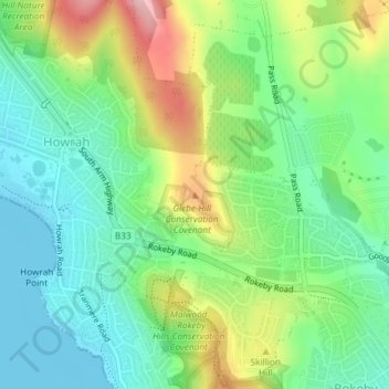 Glebe Hill topographic map, elevation, terrain