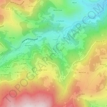 Board topographic map, elevation, terrain