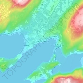 Fauske topographic map, elevation, terrain