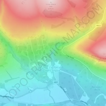 Campsie Glen topographic map, elevation, terrain
