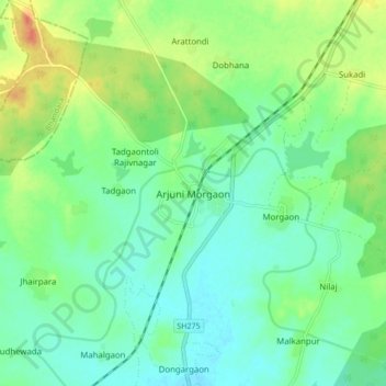 Arjuni Morgaon topographic map, elevation, terrain
