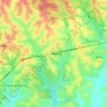 Ejisu topographic map, elevation, terrain