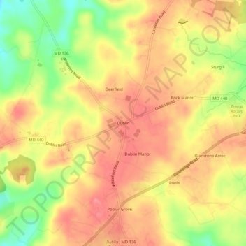 Dublin topographic map, elevation, terrain
