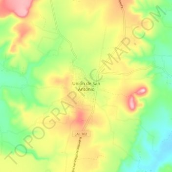 Unión de San Antonio topographic map, elevation, terrain