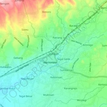 Jember topographic map, elevation, terrain