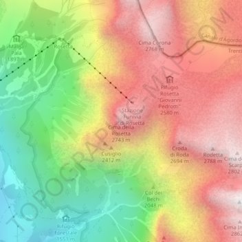 Cima della Rosetta topographic map, elevation, terrain