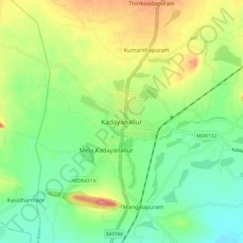 Kadayanallur topographic map, elevation, terrain