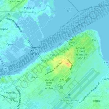 Pusok topographic map, elevation, terrain