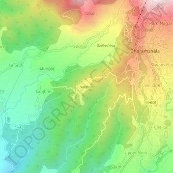 Narghota topographic map, elevation, terrain
