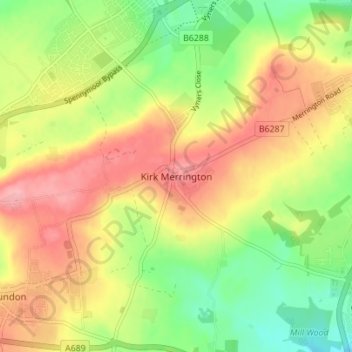 Kirk Merrington topographic map, elevation, terrain