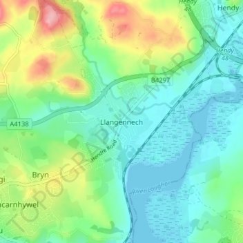 Llangennech topographic map, elevation, terrain