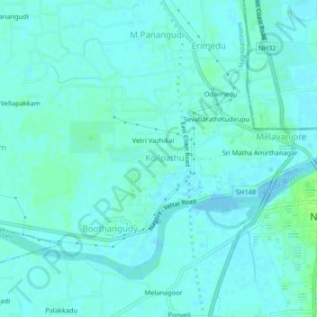 muttam topographic map, elevation, terrain