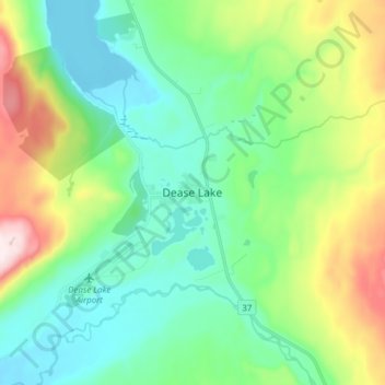 Dease Lake topographic map, elevation, terrain