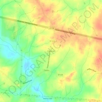 Freeman topographic map, elevation, terrain