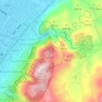 Arx (citadel) topographic map, elevation, terrain