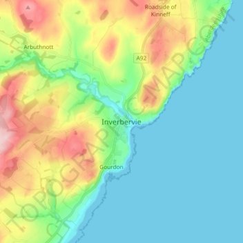 Inverbervie topographic map, elevation, terrain