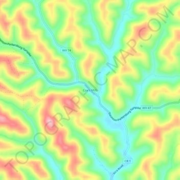 Cox's Mills topographic map, elevation, terrain