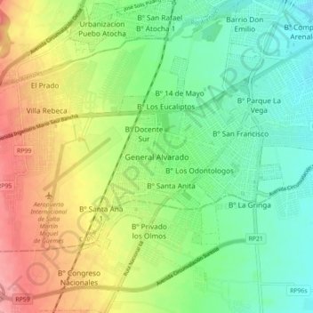General Alvarado topographic map, elevation, terrain