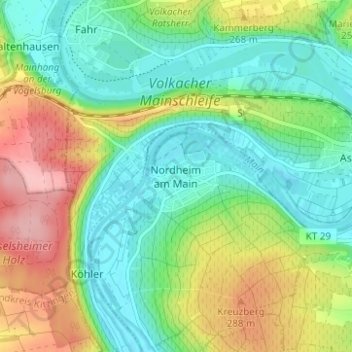 Nordheim am Main topographic map, elevation, terrain