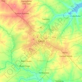 Kano topographic map, elevation, terrain
