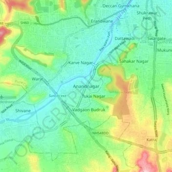 Anandnagar topographic map, elevation, terrain