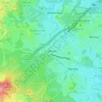 Cadnam topographic map, elevation, terrain