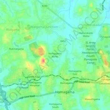 Homagama North topographic map, elevation, terrain
