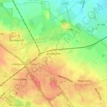 Shiremoor topographic map, elevation, terrain