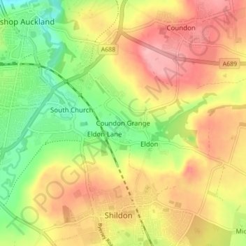 Coundon Grange topographic map, elevation, terrain