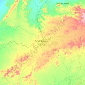 Barentu topographic map, elevation, terrain