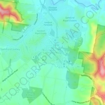 Samford Village topographic map, elevation, terrain