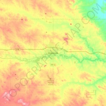 Dickinson topographic map, elevation, terrain