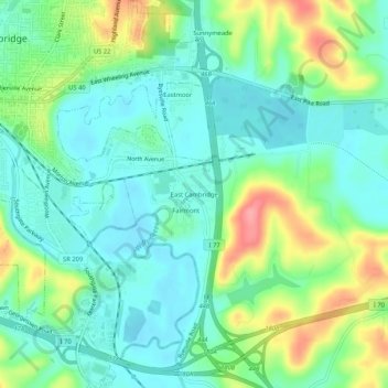 East Cambridge topographic map, elevation, terrain