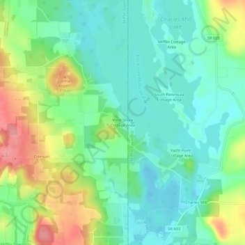 West Shore Cottage Area topographic map, elevation, terrain
