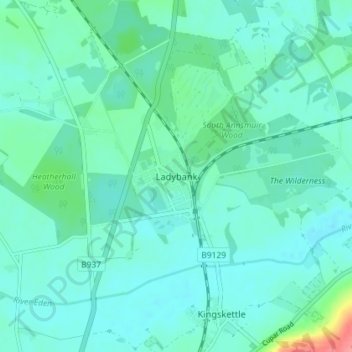 Ladybank topographic map, elevation, terrain