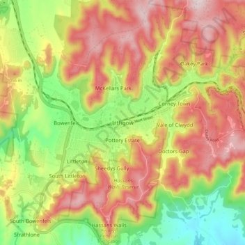 Lithgow topographic map, elevation, terrain