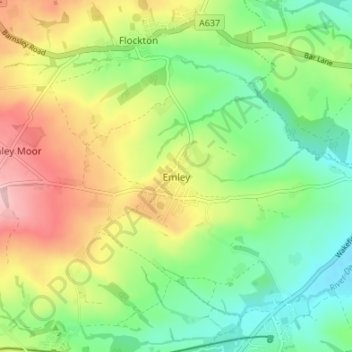 Emley topographic map, elevation, terrain