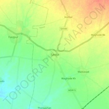 Savda topographic map, elevation, terrain