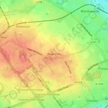 New York topographic map, elevation, terrain