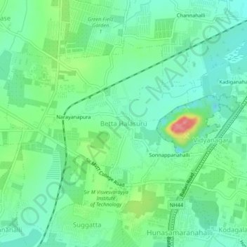 Betta Halasuru topographic map, elevation, terrain