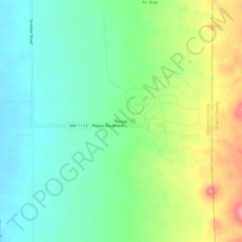 Playas topographic map, elevation, terrain