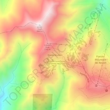 Powder Mountain topographic map, elevation, terrain