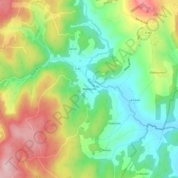 Menteyres topographic map, elevation, terrain