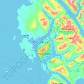 Prince Rupert topographic map, elevation, terrain