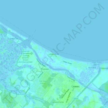 Lewes Beach topographic map, elevation, terrain