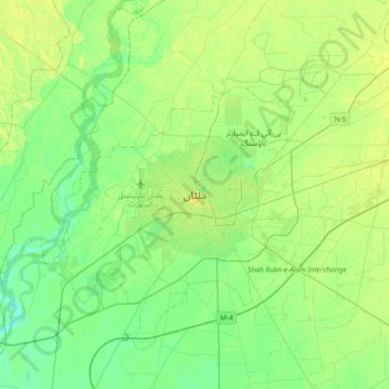 Multan topographic map, elevation, terrain